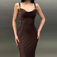 China Summer temperament wind Europe and the United States new solid color splicing lace waist long slim-fit halter dress for sale