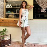 China Europe and the United States 2024 summer sweet fashion fruit print halter V-neck slim-fit wrap buttock sleeveless sweet for sale