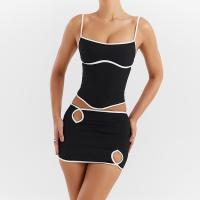 China Custom new color contrast hollow halter skirt two-piece fashion suit for sale