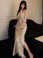 China Summer new style foreign style halter skirt sexy backless slim temperament gloss dress for sale