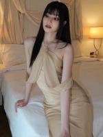 China Summer new style foreign style halter skirt sexy backless slim temperament gloss dress for sale