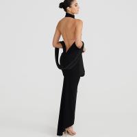 China Fashion temperament new sexy blockbuster halter halter slim splicing sleeve long bright silk dress for sale