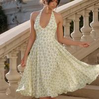 China Custom Women's Summer Sweet Wind Backless Halter Fashion Floral Pattern Corset Skirt Dress for sale