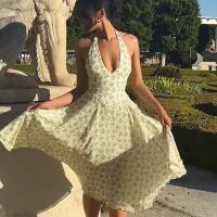 China Custom Women's Summer Sweet Wind Backless Halter Fashion Floral Pattern Corset Skirt Dress for sale