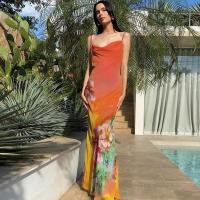 China Custom Women's New Fashion Sexy Backless Print Halter Dress for sale