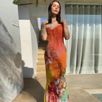 China Custom Women's New Fashion Sexy Backless Print Halter Dress for sale