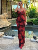 China Custom New Beautiful Vintage Print Slip Dress French Spice Slim Dress for sale
