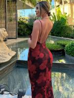 China Custom New Beautiful Vintage Print Slip Dress French Spice Slim Dress for sale