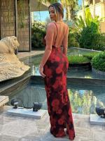 China Custom New Beautiful Vintage Print Slip Dress French Spice Slim Dress for sale