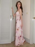 China The New Custom French Light Style Backless Sleeveless Slim Long Printed Halter Dress for sale