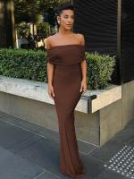 China Custom One - line Shoulder Pleat Dress Slimming Slit Bottom Skirt Dress Woman for sale