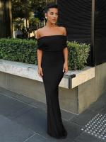 China Custom One - line Shoulder Pleat Dress Slimming Slit Bottom Skirt Dress Woman for sale