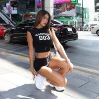 China New Niche Hottie Sleeveless Letter Print Ultra Short Crop T-shirt Top for sale