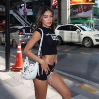 China New Niche Hottie Sleeveless Letter Print Ultra Short Crop T-shirt Top for sale