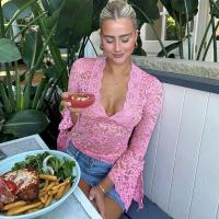China New Sexy Deep V Slim-fit Everything Short Crop Custom Lace Long Sleeve Spice Girl Style Lace Top for sale