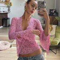 China New Sexy Deep V Slim-fit Everything Short Crop Custom Lace Long Sleeve Spice Girl Style Lace Top for sale