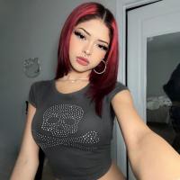 China New Fashion Street Shoot Slim-fit Crop Custom Ironing Diamond Short-sleeved T-shirt Woman for sale
