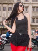 China New Fashion Sexy Spice Embroidered Lace Up Halter Slim Waist Solid Color Vest for sale