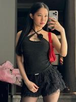 China New Fashion Sexy Spice Embroidered Lace Up Halter Slim Waist Solid Color Vest for sale