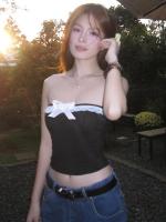 China New Sexy Pure Desire Lace Lace Custom Bow Tie Patchwork Top Strap Vest for sale