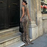 China New Fashion Custom Print Slim Waistband Slit Sleeveless Dress for sale