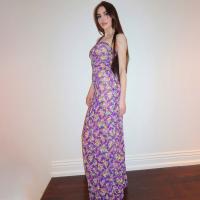 China New Mesh Custom Printed Slim One-shoulder Sleeveless Dress for sale