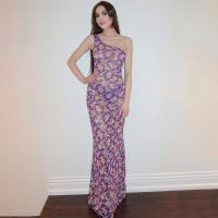 China New Mesh Custom Printed Slim One-shoulder Sleeveless Dress for sale