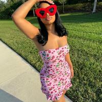 China New Fashion Custom Print Sexy Lace Strapless Dress for sale