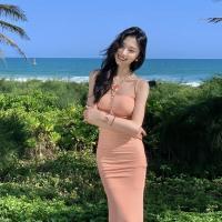 China One-line Neck Halter Halter Sexy Fashion Pure Wind Slim Waist Waist Long Dress for sale