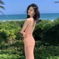 China One-line Neck Halter Halter Sexy Fashion Pure Wind Slim Waist Waist Long Dress for sale