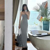 China One-line Neck Halter Halter Sexy Fashion Pure Wind Slim Waist Waist Long Dress for sale