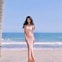 China One-line Neck Halter Halter Sexy Fashion Pure Wind Slim Waist Waist Long Dress for sale