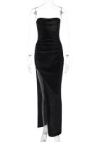 China Summer New Fashion Sexy Slit Slim Pleated Strapless Dress for sale