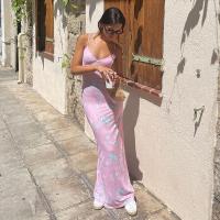 China Summer New V-Neck Sexy Backless Digital Print Mid-Length Halter Dress for sale