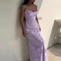 China Women's Summer New Sexy Line-neck French Style Satin Backless Long Halter Dress for sale
