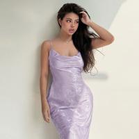 China Women's Summer New Sexy Line-neck French Style Satin Backless Long Halter Dress for sale