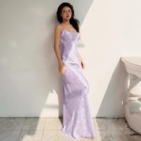 China Women's Summer New Sexy Line-neck French Style Satin Backless Long Halter Dress for sale