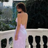 China Women's Summer New Sexy Line-neck French Style Satin Backless Long Halter Dress for sale