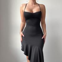 China New Sexy Hottie Low-cut One-line Neck Halter Halter Big Halter Dress for sale