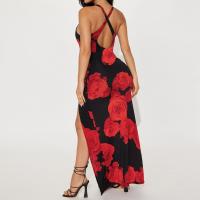 China Women'S Fashion Print Long Skirt Sexy Split Halter Dress for sale