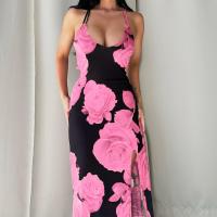 China Women'S Fashion Print Long Skirt Sexy Split Halter Dress for sale