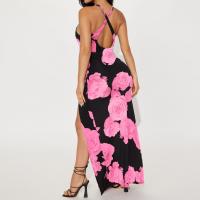 China Women'S Fashion Print Long Skirt Sexy Split Halter Dress for sale