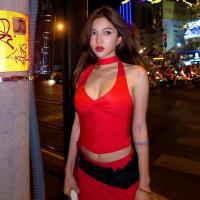 China Summer new solid color V-neck halter strap slim-fit small vest top for sale