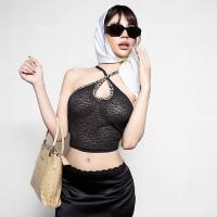 China Women's summer new personalized printed cross halter halter tight crop vest top for sale