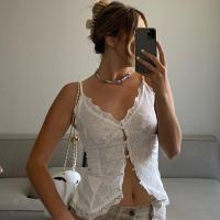 China Women's style American Spice Girl lace lace sexy V-neck cardigan buckle halter small vest top for sale