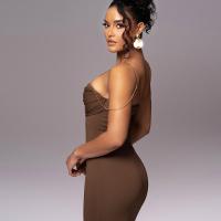 China Women's new metal chain sexy halter pleated slim-fit wrap hip dress for sale