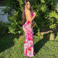 China Summer new sexy lace up halter skirt fashion print dress for sale