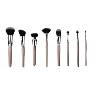 China 8-Piece Vegan Cosmetic Brush Set Light Pink Wood Handle Synthetic Hair Makeup Brushes for sale