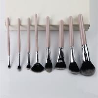 China 8-Piece Vegan Cosmetic Brush Set Light Pink Wood Handle Synthetic Hair Makeup Brushes for sale