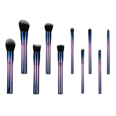 China Gradient Color Oval Makeup Brush Kit 10 Pieces Synthetic Hair for Face Makeup for sale